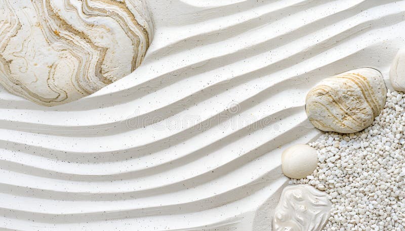 Zen Rock Garden. Wave Pattern on White Sand, Top View Stock Image ...