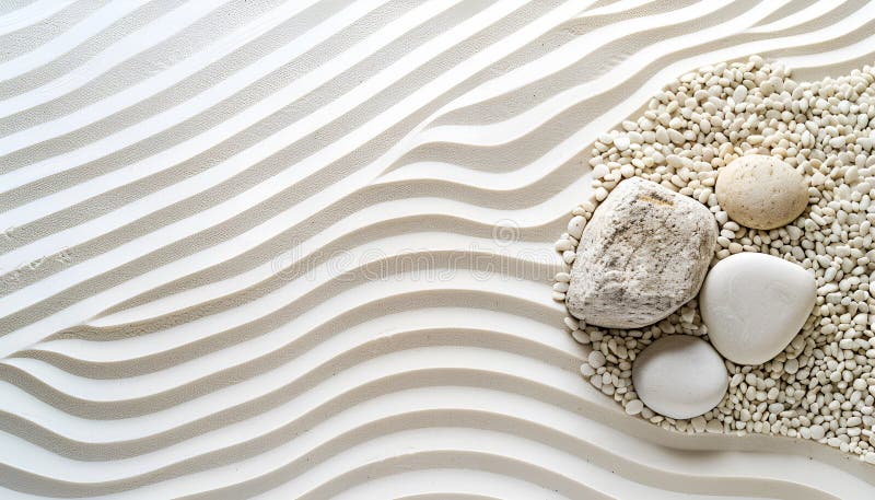 Zen Rock Garden. Wave Pattern on White Sand, Top View Stock Image ...