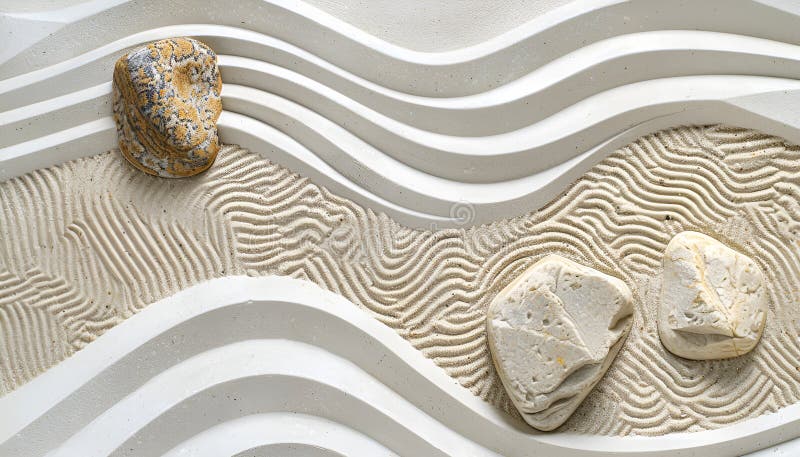Zen Rock Garden. Wave Pattern on White Sand, Top View Stock Image ...