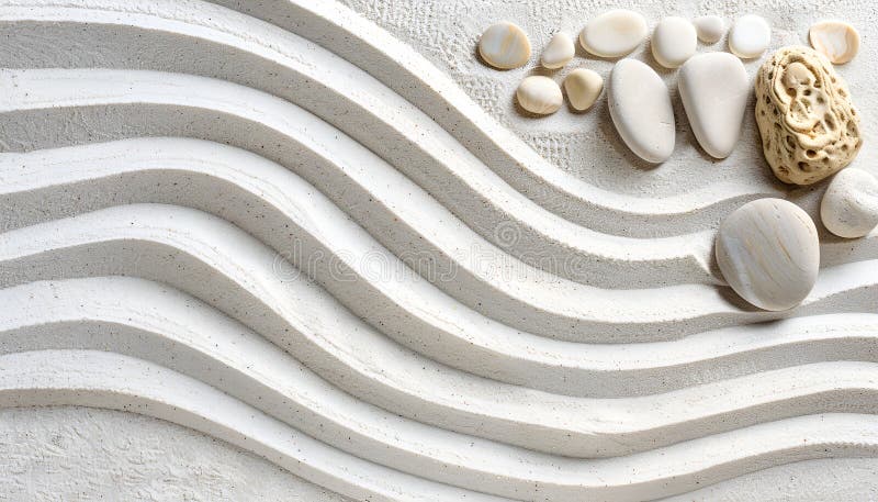Zen Rock Garden. Wave Pattern on White Sand, Top View Stock Image ...