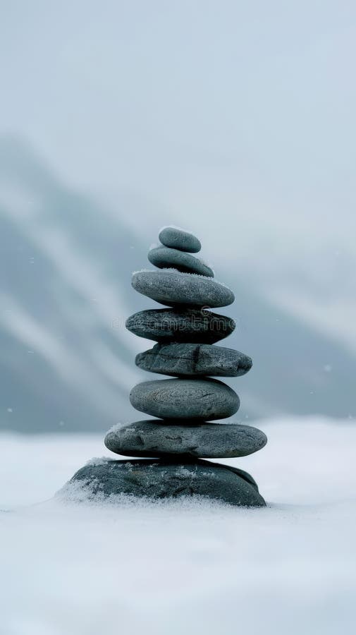 Zen Rock Stack Balancing Snowcapped Stock Illustration - Illustration ...
