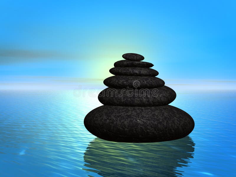 Zen Stones Stacked on River Scene Stock Illustration - Illustration of ...