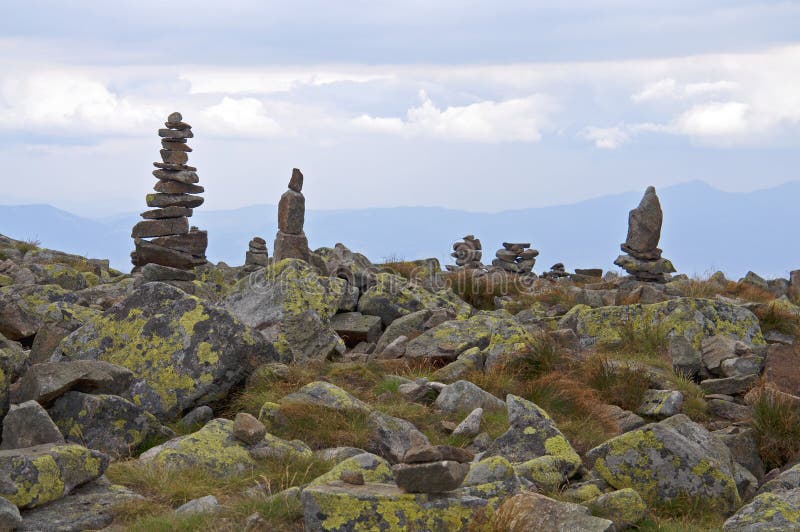 Zen Rocks Stack in High Mountains Stock Image - Image of cloud ...