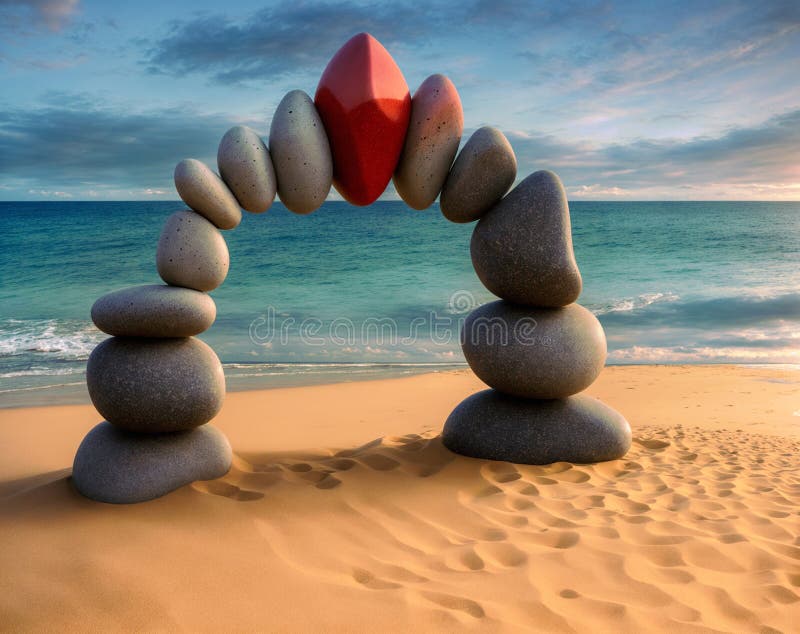 Zen Spa Pebble Rocks Forming an Arch on the Serene Seaside Beach Stock ...