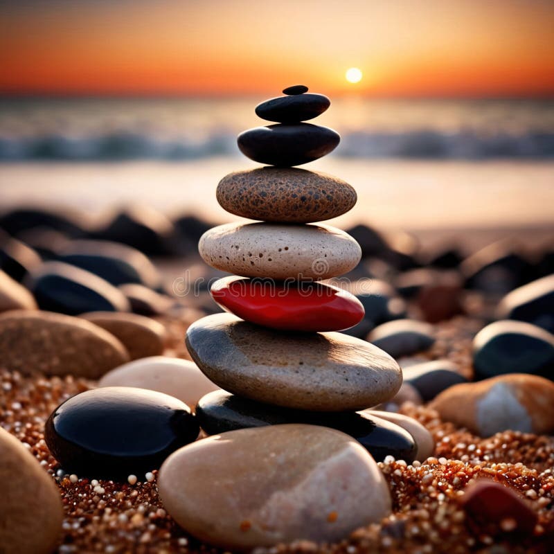 Zen Stack of Pebbles on the Beach, Indicating Balance and Harmony Stock ...