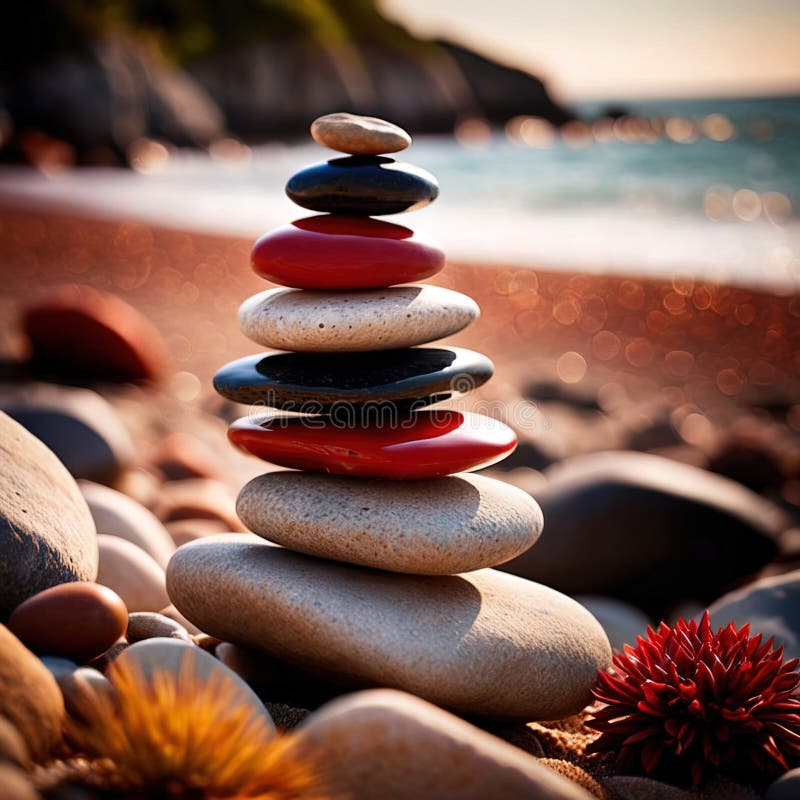 Zen Stack of Pebbles on the Beach, Indicating Balance and Harmony Stock ...
