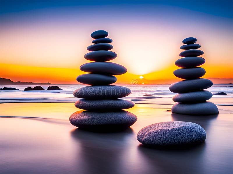 Zen Stone in Balance in Peaceful Landscape - AI Generated Stock ...