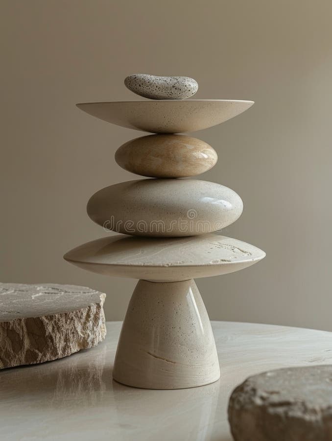 Zen Stone Balancing Sculpture on Marble Surface Stock Image - Image of ...
