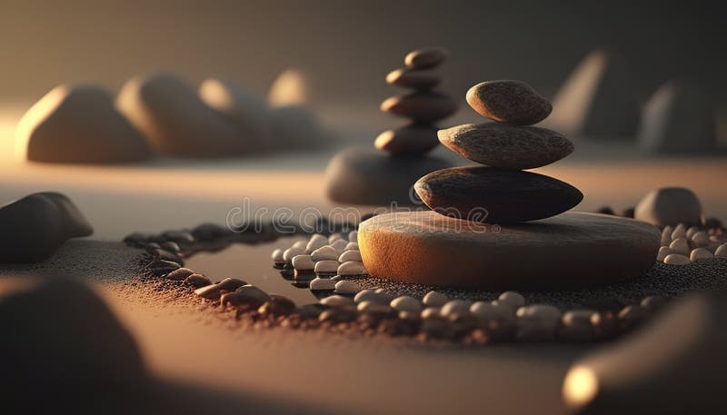 Zen Stone, Digital Art Illustration, Generative AI Stock Illustration ...