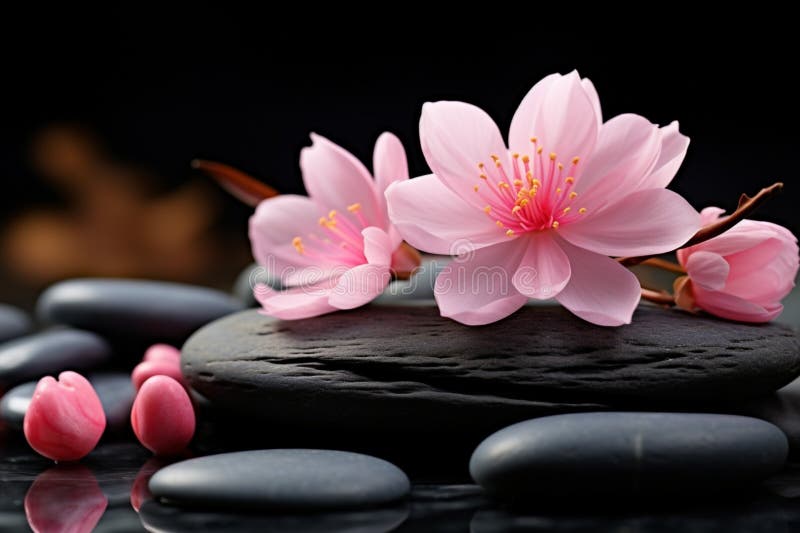 Zen Stone with Pink Flower, Creating a Harmonious and Serene Scene ... Zen Stone with Pink Flower, Creating a Harmonious and Serene Scene ...