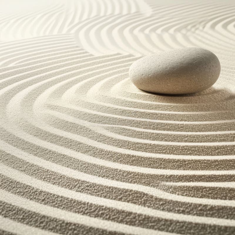 Zen Stone on Raked Sand with Circular Patterns Stock Illustration ...