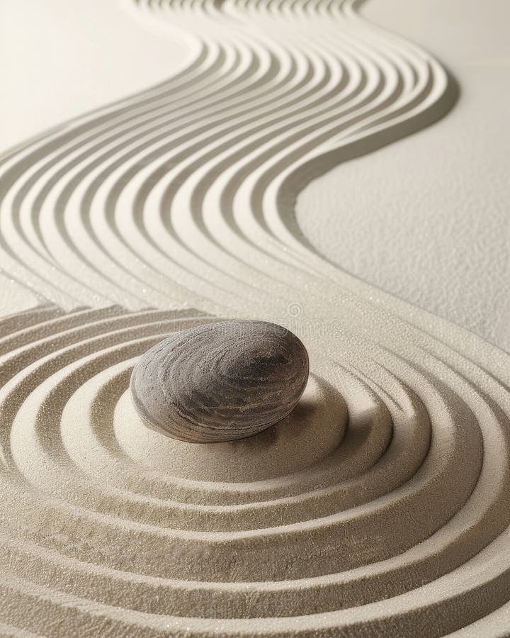Zen Stone in Sand with Ripple Pattern Stock Illustration - Illustration ...