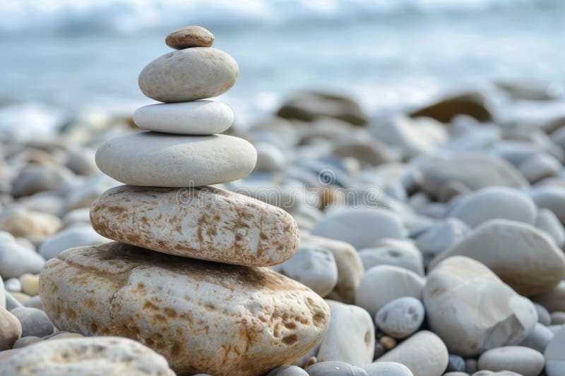 Zen Stone Stack on Pebble Background Stock Image - Image of ...