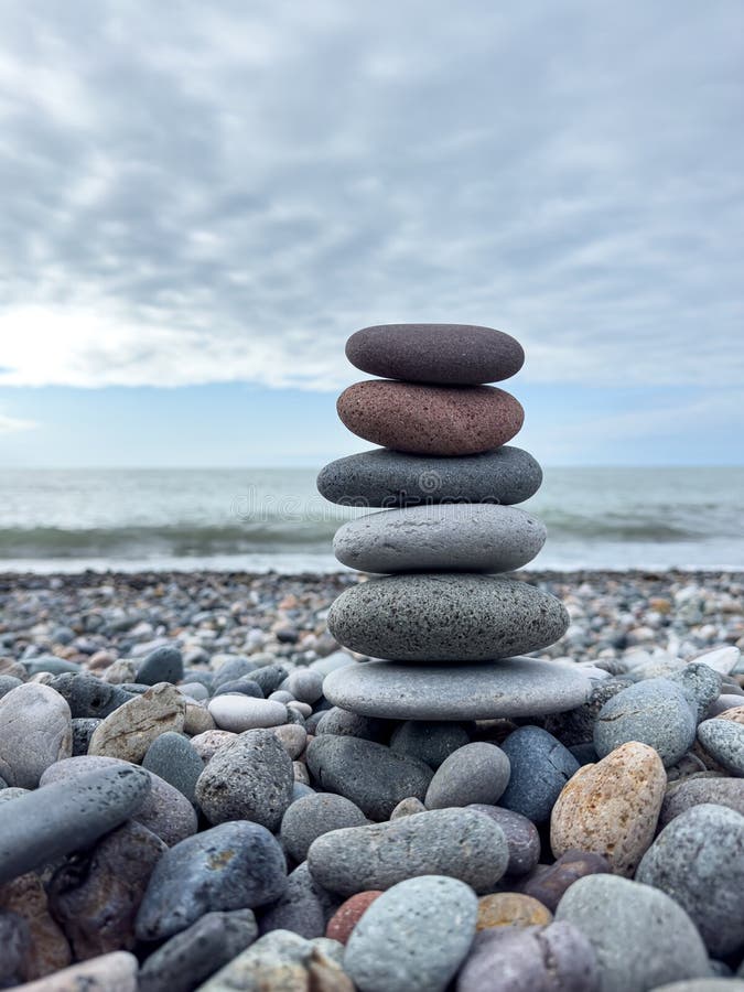 Zen Stone Stack on Sea Beach – Harmony and Peace Concept Stock Image ...