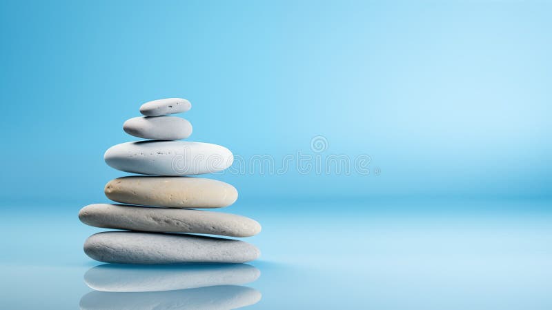 Zen Stone Stack on a Serene Blue Gradient Background. Balance and ...