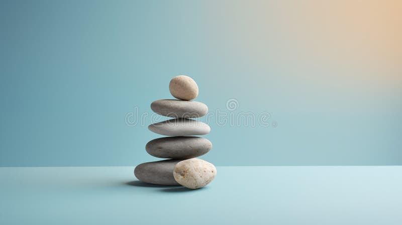 Zen Stone Stack on a Serene Blue Gradient Background. Balance and ...