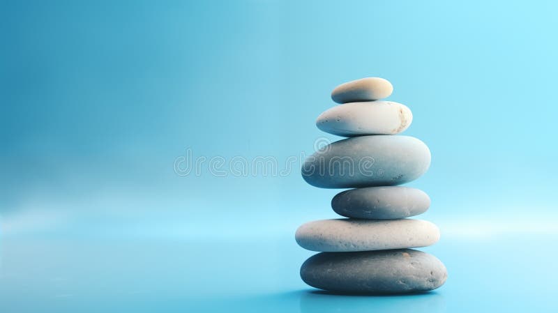 Zen Stone Stack on a Serene Blue Gradient Background. Balance and ...