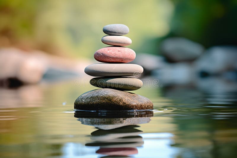 Zen Stone Stack on Water with Nature Background for Balance and Harmony ...
