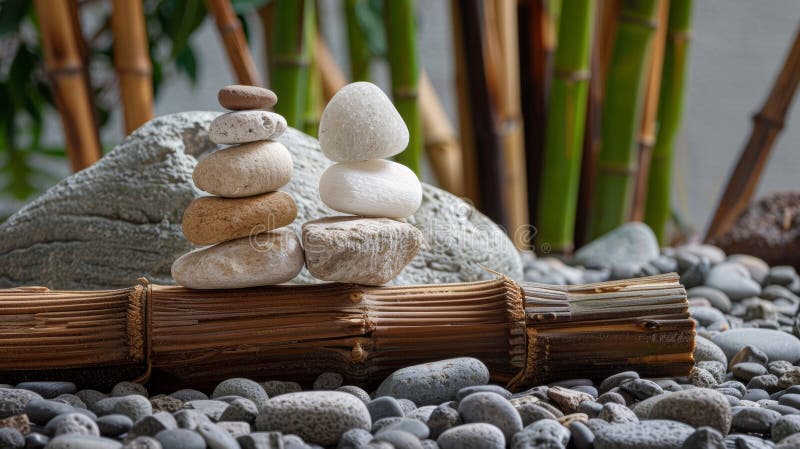 Zen Stone Tower and Bamboo in a Peaceful Setting. Stock Image - Image ...