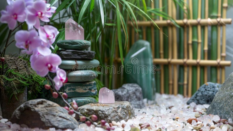 Zen Stone Tower and Bamboo in a Peaceful Setting. Stock Image - Image ...