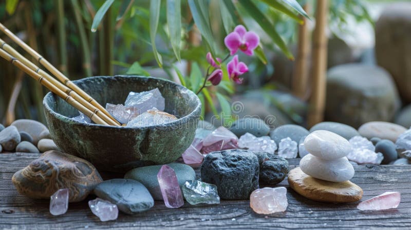 Zen Stone Tower and Bamboo in a Peaceful Setting. Stock Image - Image ...