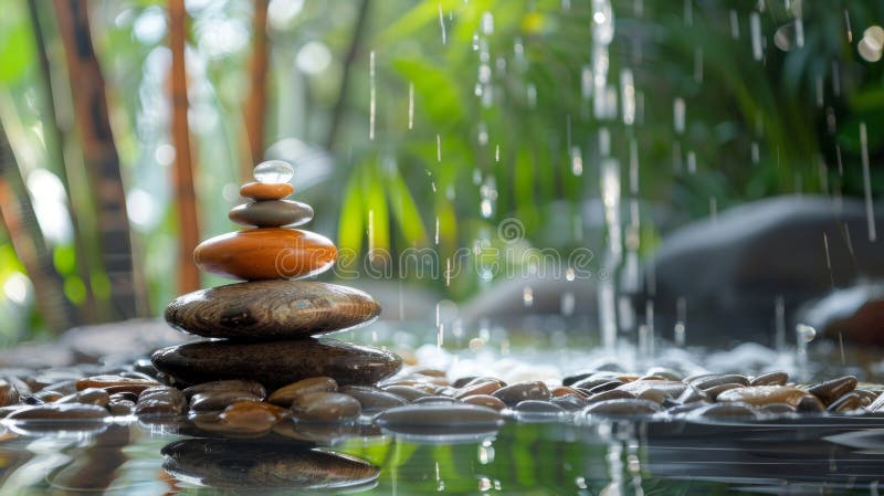 Zen Stone Tower and Bamboo in a Peaceful Setting. Stock Photo - Image ...
