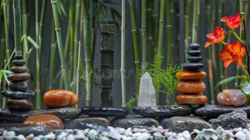 Zen Stone Tower and Bamboo in a Peaceful Setting. Stock Image - Image ...