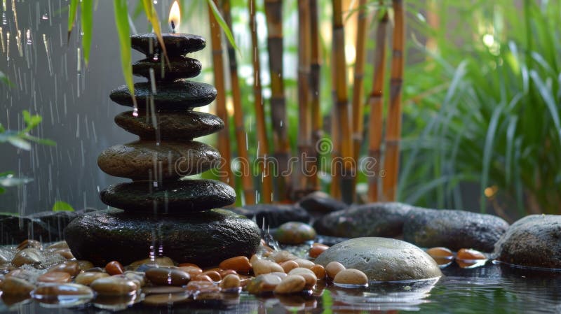 Zen Stone Tower and Bamboo in a Peaceful Setting. Stock Photo - Image ...