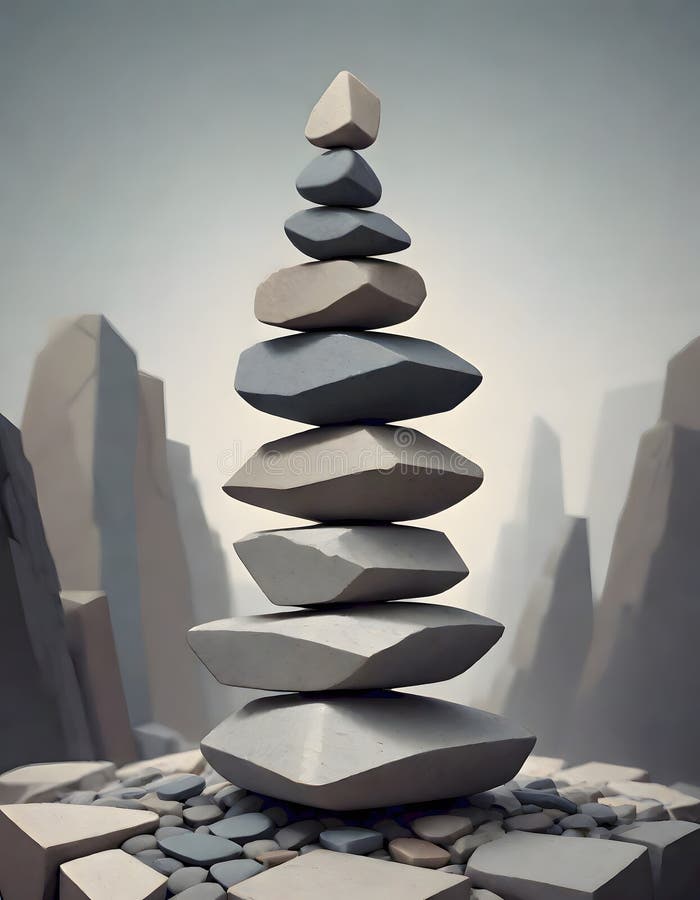 Zen Stone Tower in a Serene Landscape with Misty Atmosphere, Generative ...