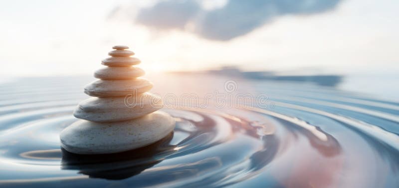 Zen Stones Arranged in Pyramid Balanced on Water. Spa Calm Harmony ...