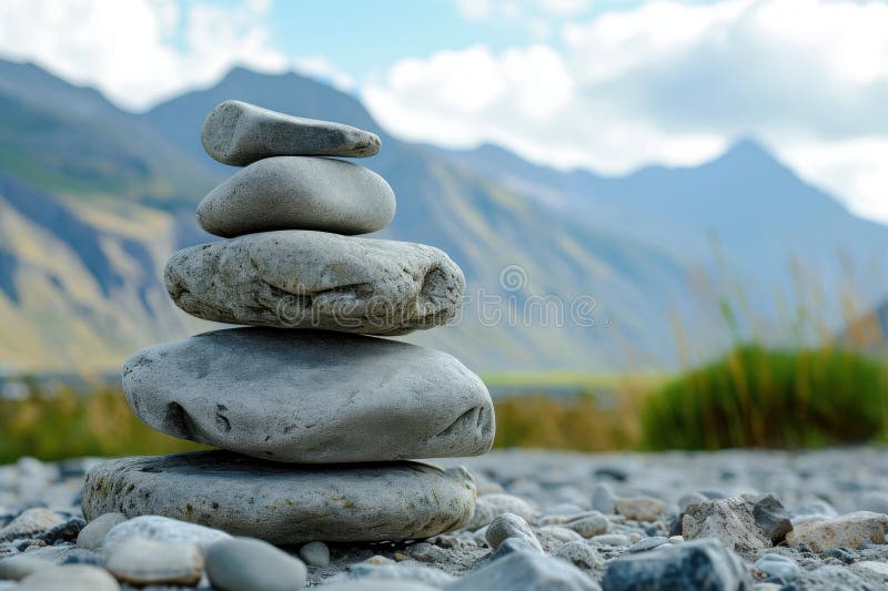 Zen Stones Balance in Mountain Landscape Stock Illustration ...