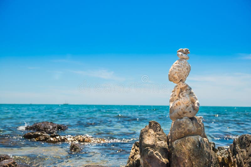 Zen Stones Balance at Sea Background Stock Image - Image of meditation ...