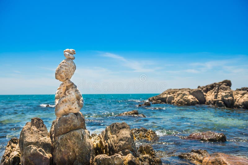 Zen Stones Balance at Sea Background Stock Image - Image of beach ...