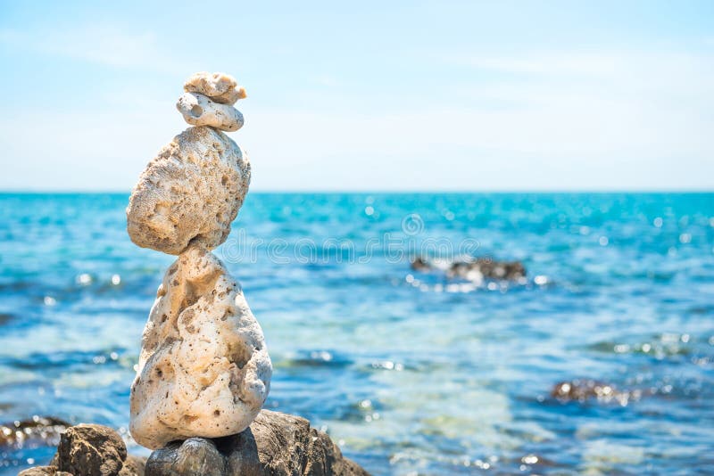 Zen Stones Balance at Sea Background Stock Image - Image of background ...