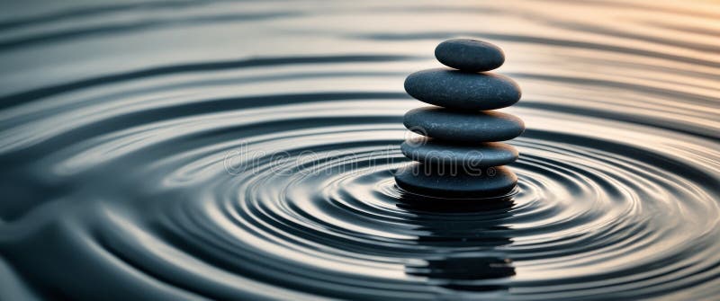 Zen Stones Balance in Water, Serenity and Reflection with Calming Ripples. Stock Photo - Image ...