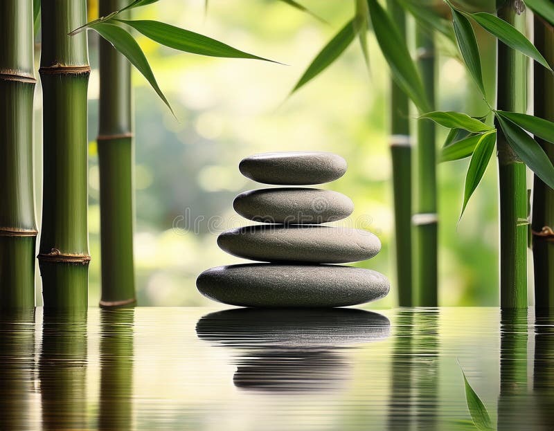 Zen Stones with Bamboo Backdrop Stock Illustration - Illustration of ...