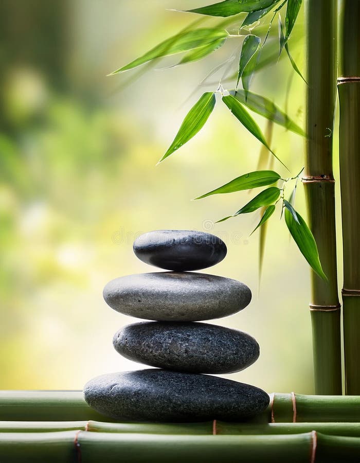Zen Stones with Bamboo Backdrop Stock Illustration - Illustration of ...