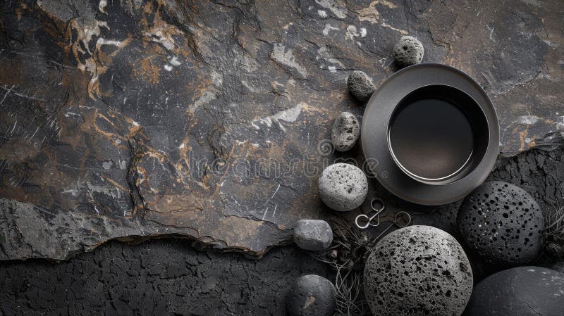 Zen Stones and Black Coffee Cup on Textured Surface Stock Photo - Image ...