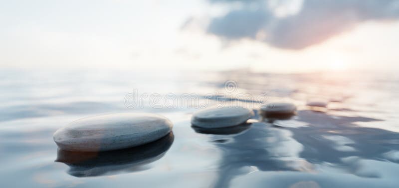 Zen Stones on Calm Water at Sunset. Spa Wellness and Harmony Stock ...