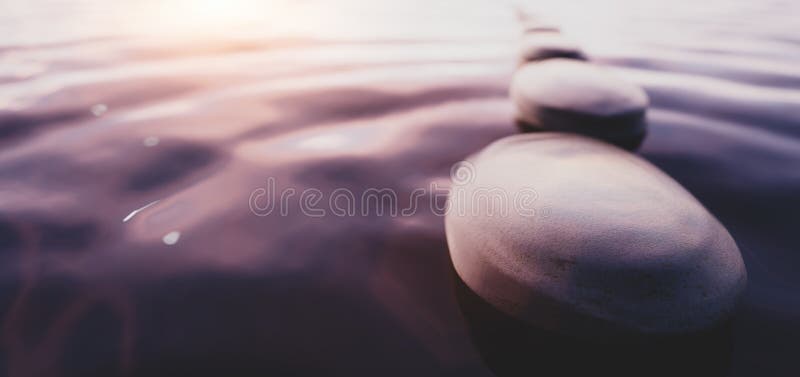 Zen Stones on Calm Water at Sunset. Spa Wellness and Harmony Stock ...