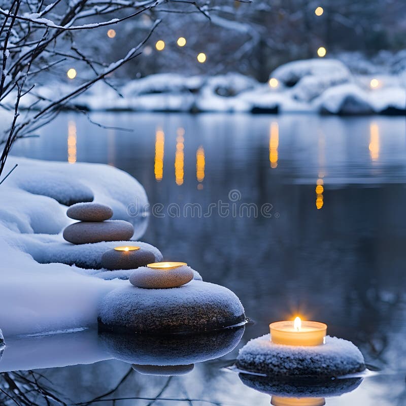 Zen Stones and Candles Create a Serene Winter Scene Stock Illustration ...