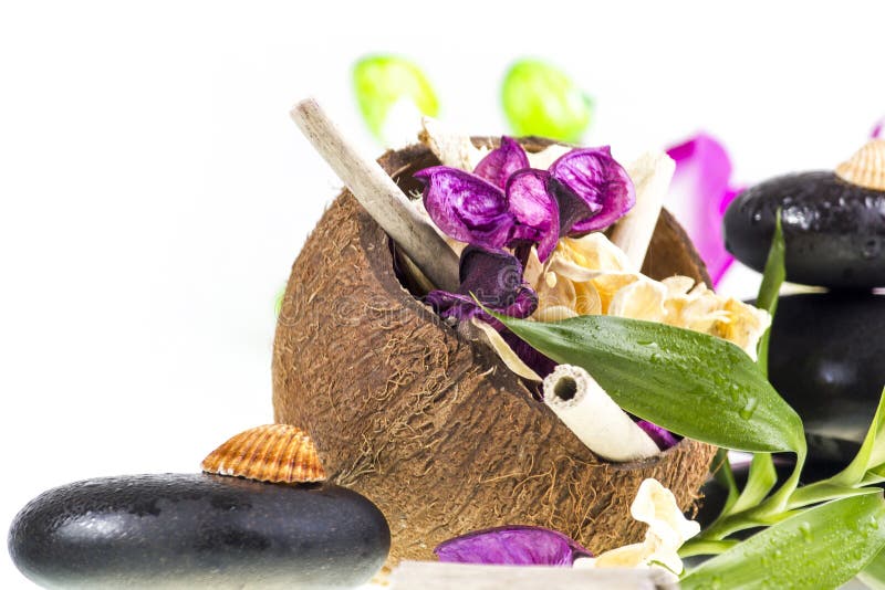 Zen stones and coconut stock photo. Image of black, aromatherapy - 50064482