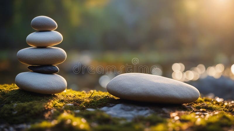 Zen Stones on the Grass a Stack of Zen Rocks on a Moss Covered Ground ...