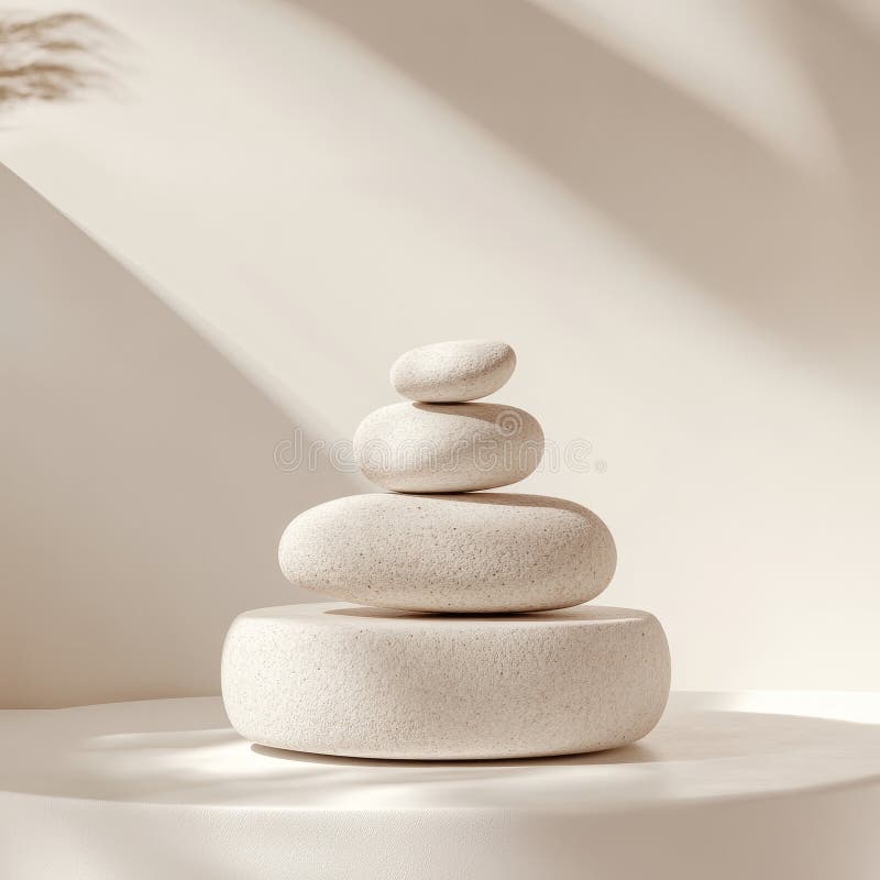 Zen Stones on a Light Background. 3d Render. Minimalistic Design Stock ...