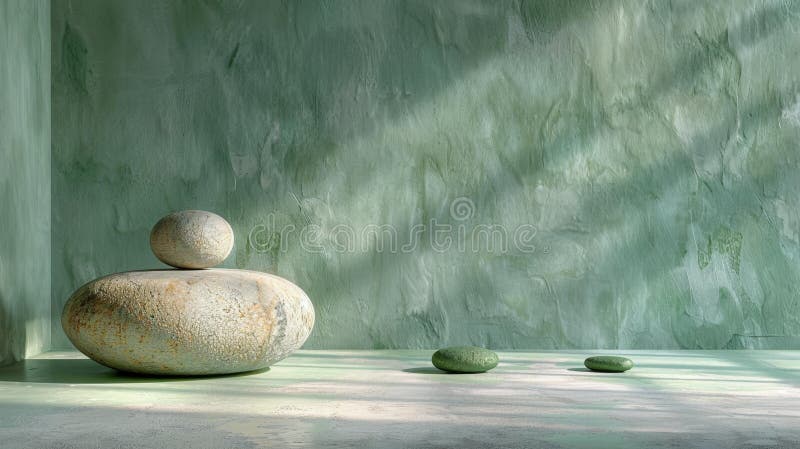 Zen Stones in a Minimalist Green Room - Generative Ai Stock ...