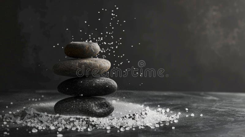 Zen Stones and Salt on a Dark Background Stock Photo - Image of ...