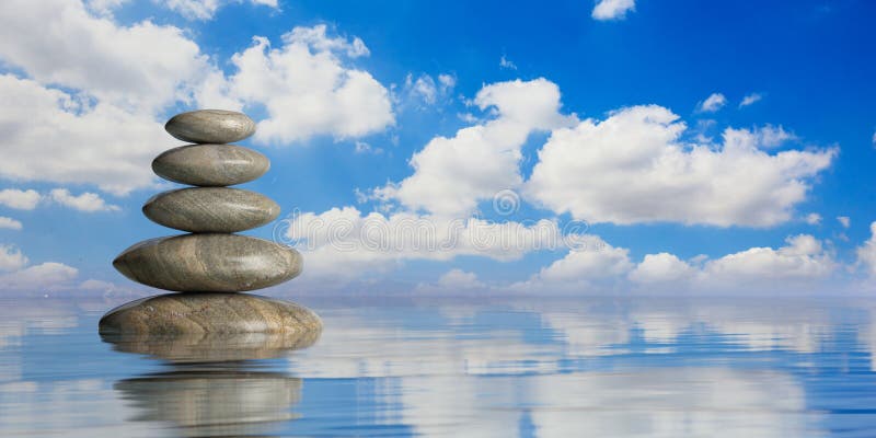 Zen Stones Stack on Blue Background. 3d Illustration Stock Illustration ...