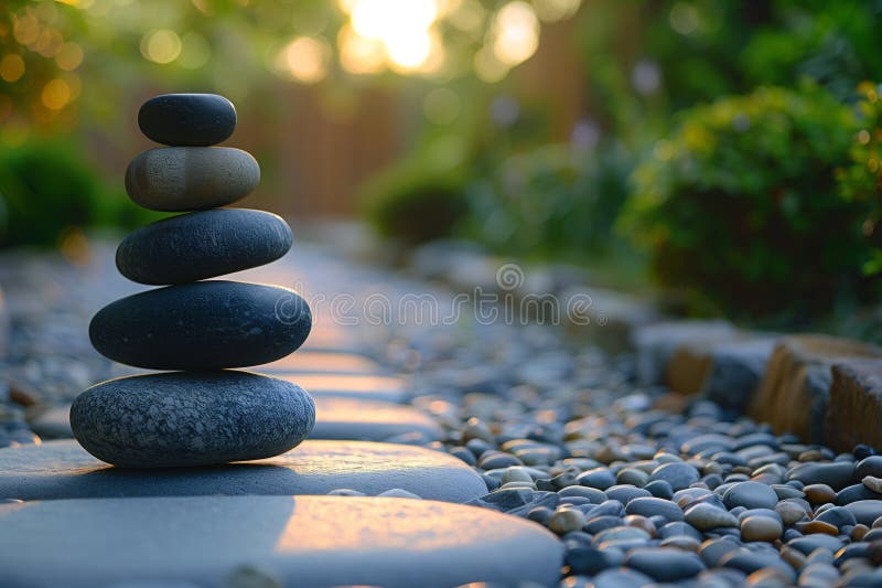 Sunset Zen Stones on Path AI Generated Stock Illustration ...