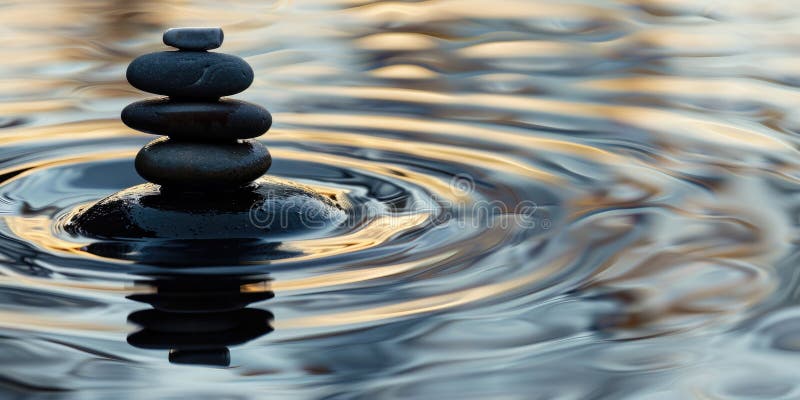 Zen Stones Stacked on Water with Ripples. Nature and Balance Concept ...