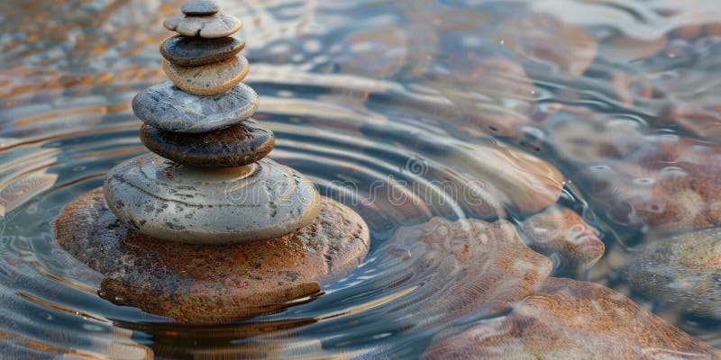 Zen Stones Stacked on Water with Ripples. Nature and Balance Concept ...